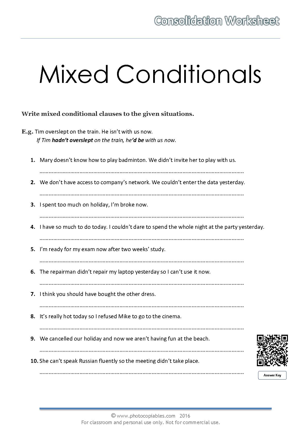 Mixed Conditionals Worksheet Photocopiables